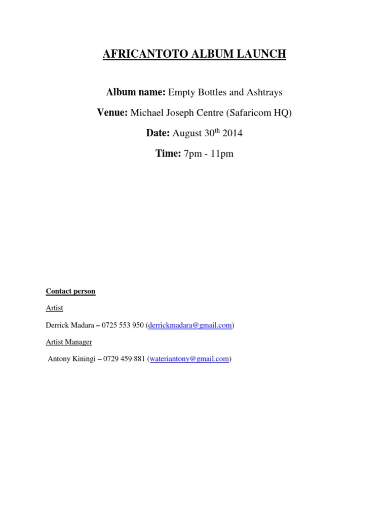 Album Launch | PDF | Marketing | Mass Media