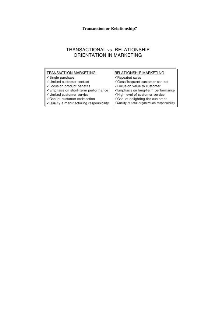 Transaction vs. Relationship Marketing | PDF