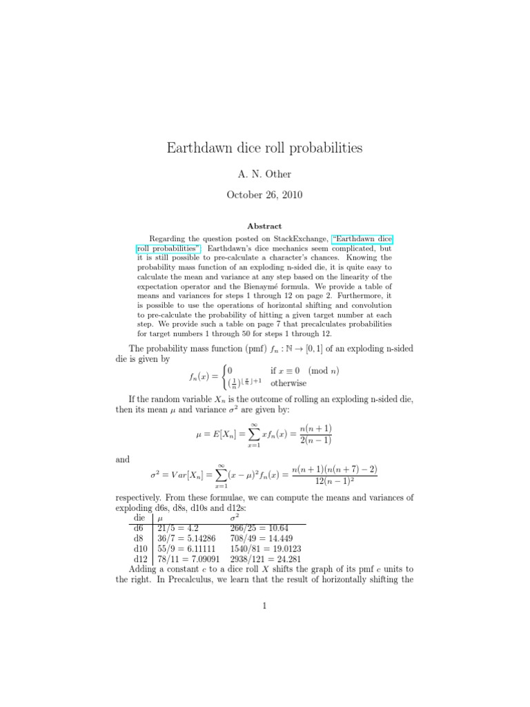 Earthdawn Dice Roll Variance Analysis | PDF | Variance | Normal ...