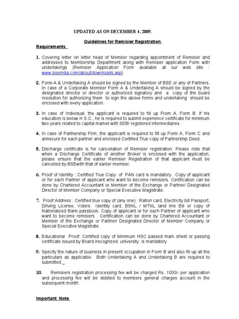 Remisier Registration Guidelines | PDF | Identity Document | Government
