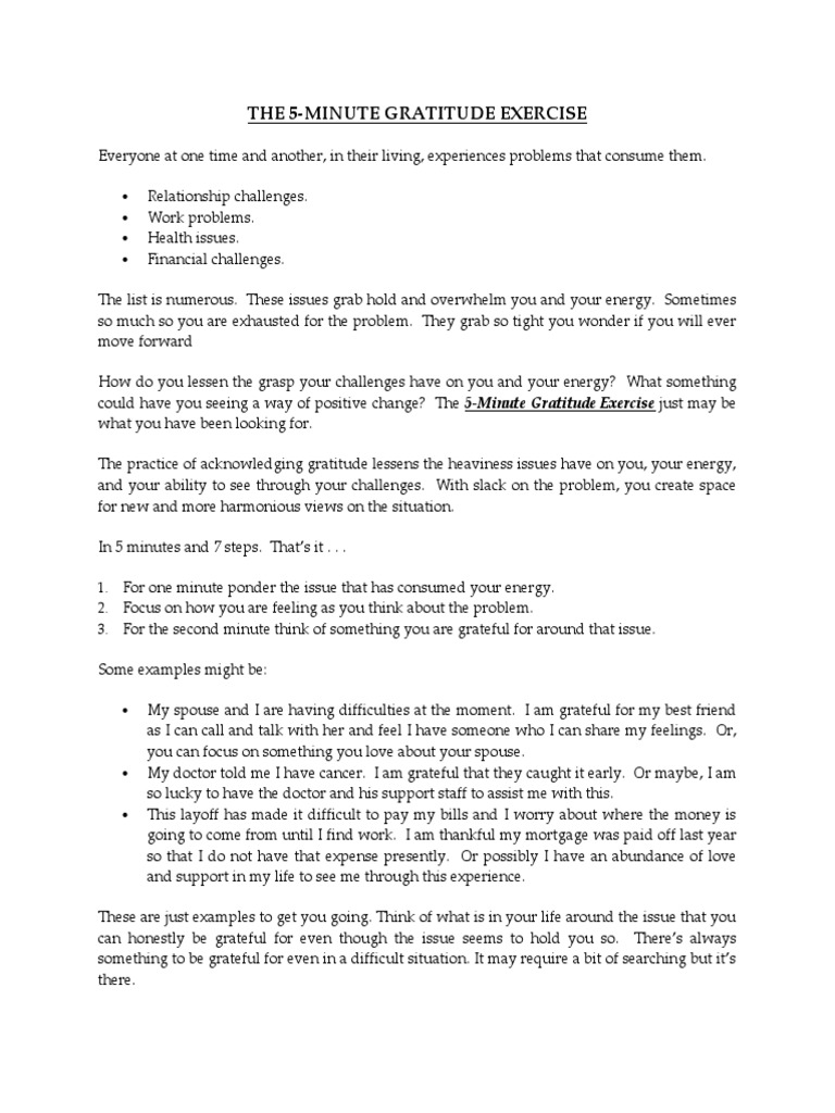 The 5 Minute Gratitude Exercise PDF | PDF | Gratitude | Psychology