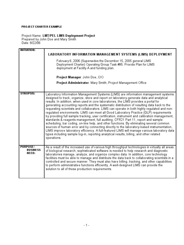 Project Charter Example | Project Management | Technology | Free 30-day ...