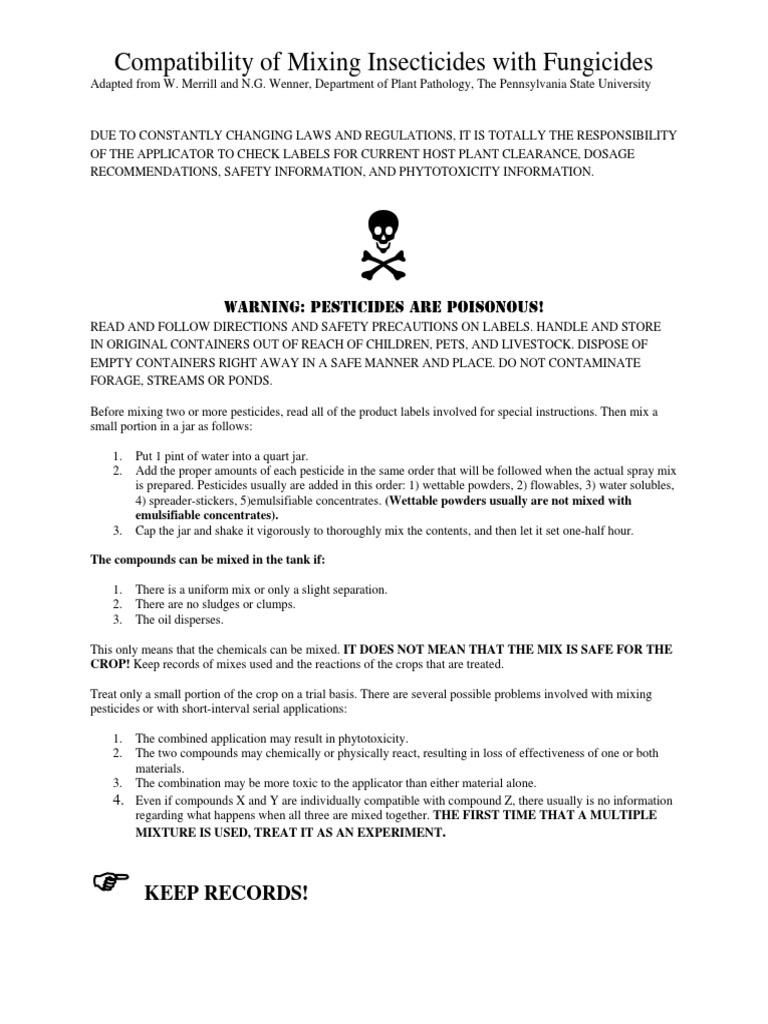 Compatibility of Mixing Insecticides With Fungicides | PDF | Pesticide ...