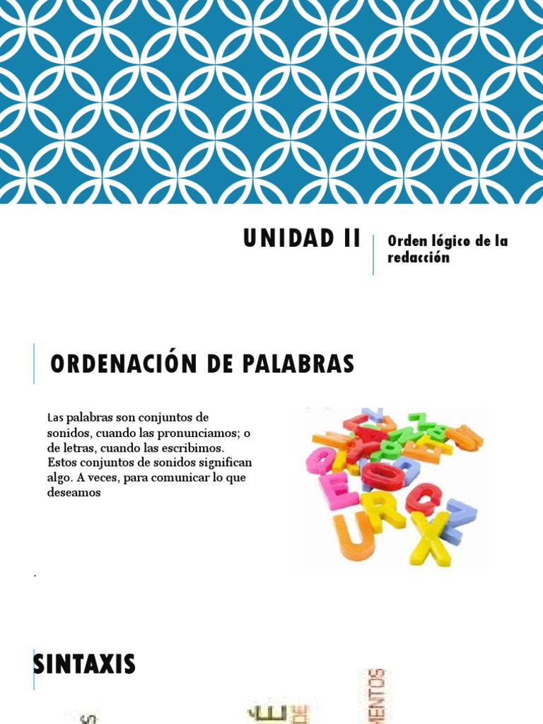 Orden Lógico de La Redaccion | Oración (Lingüística) | Lingüística