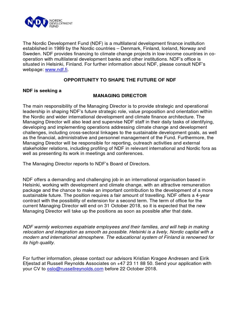 WWW - Ndf.fi: Opportunity To Shape The Future of NDF NDF Is Seeking A ...