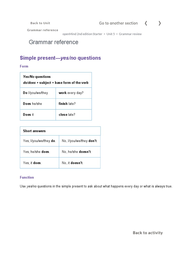 Grammar Reference: Simple Present-Yes/no Questions | PDF