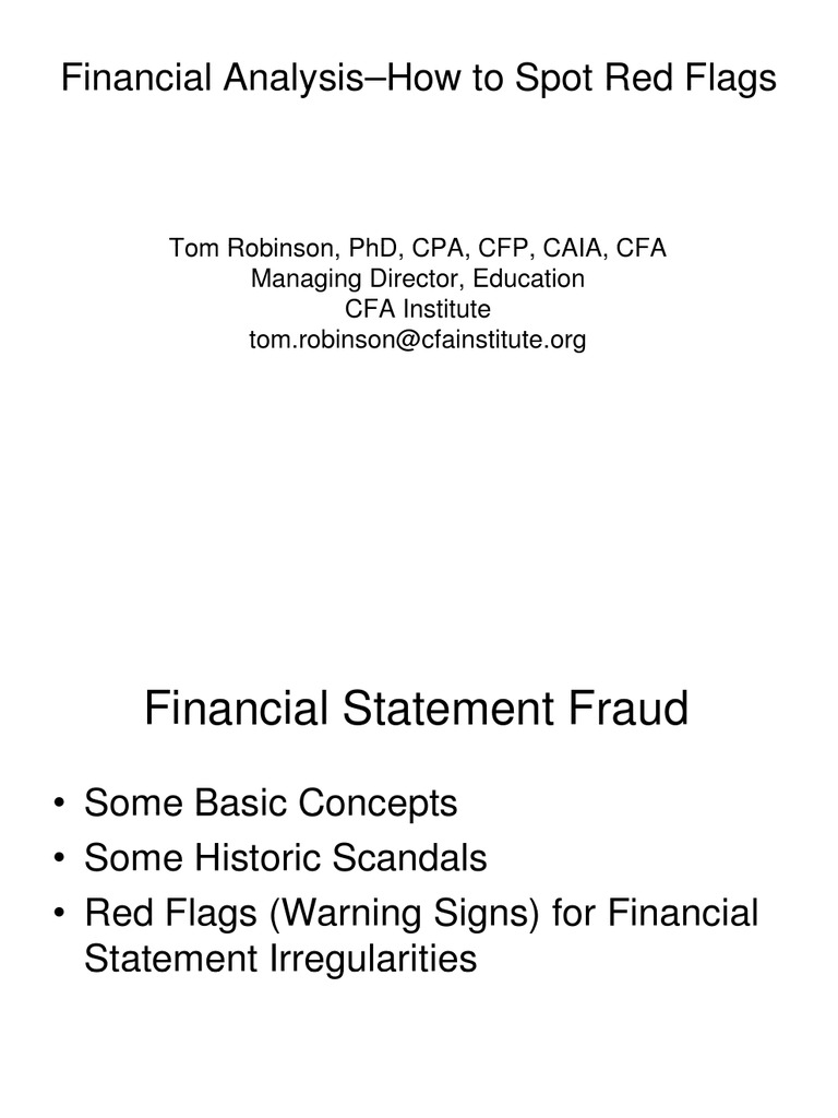 Financial Analysis-How To Spot Red Flags CFA Institute Robinson - 1up ...