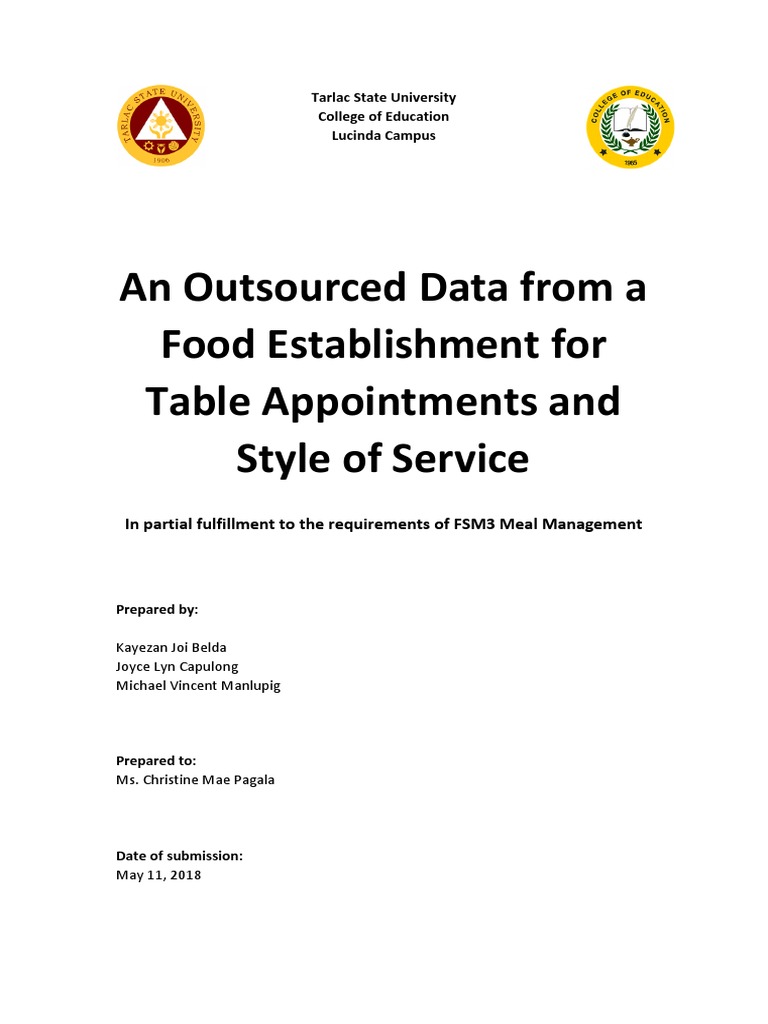 Food Establishment For Table Appointments and Style of Service | PDF ...