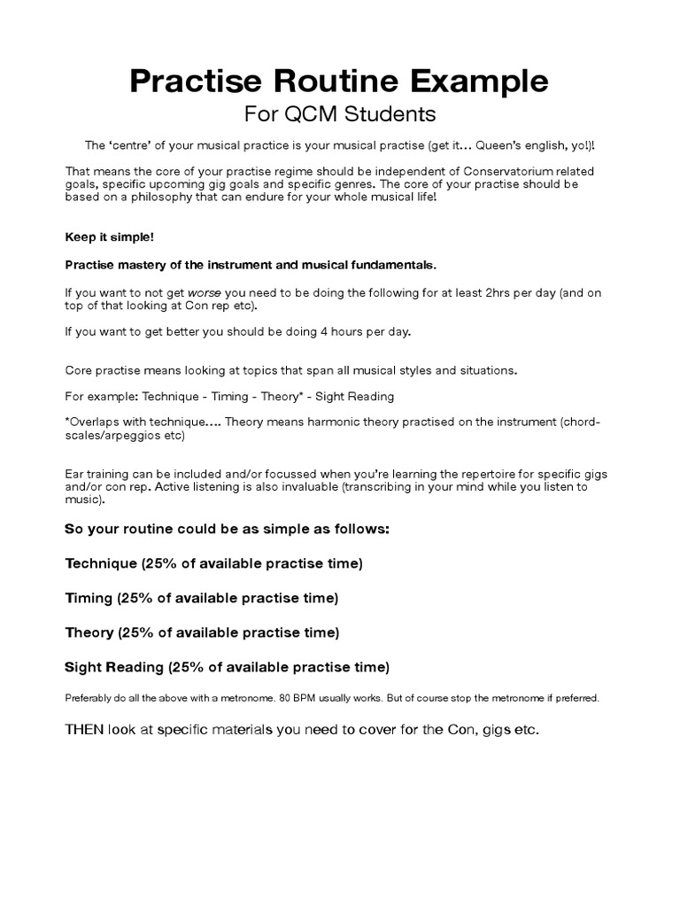 Practise Routine Example: For QCM Students | PDF