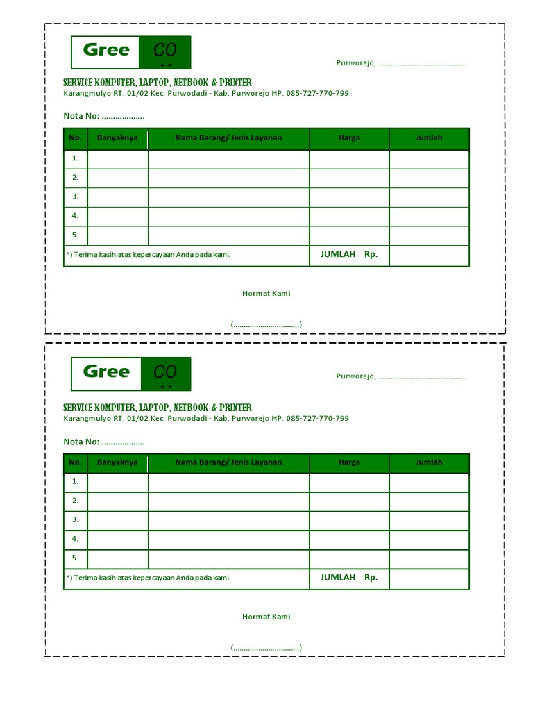 Template Nota Pembelian Word | PDF