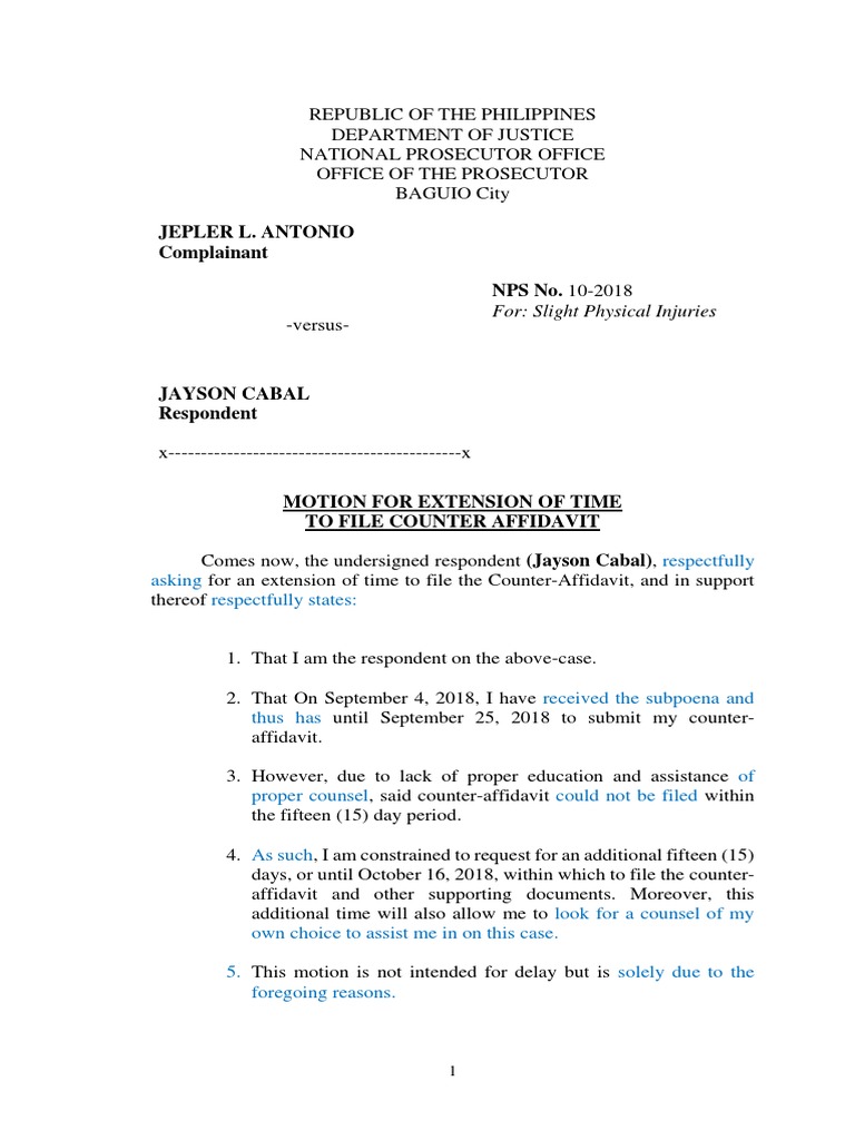 Motion For Extension | PDF | Common Law | Government Information