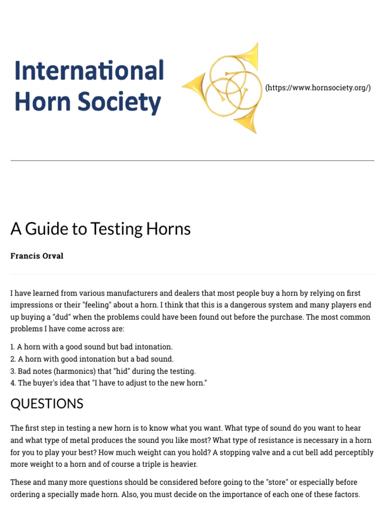 A Guide To Testing Horns | PDF | French Horn | Musical Instruments