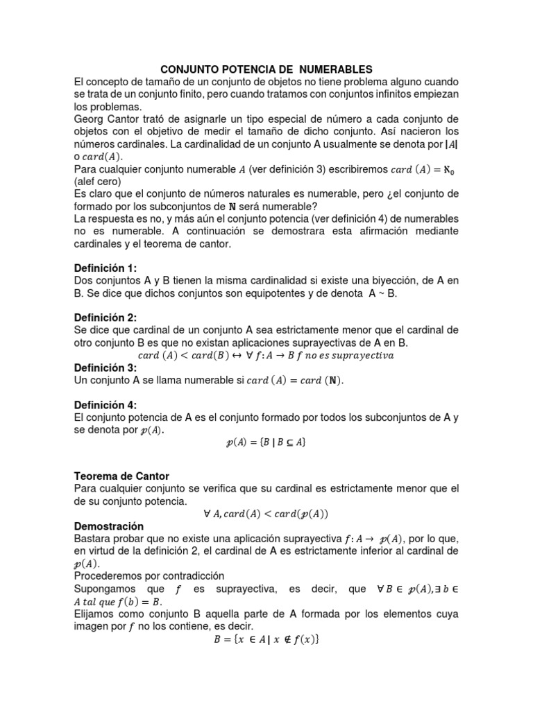Conjunto Potencia de Los Numerables | PDF | Conjunto (Matemáticas ...