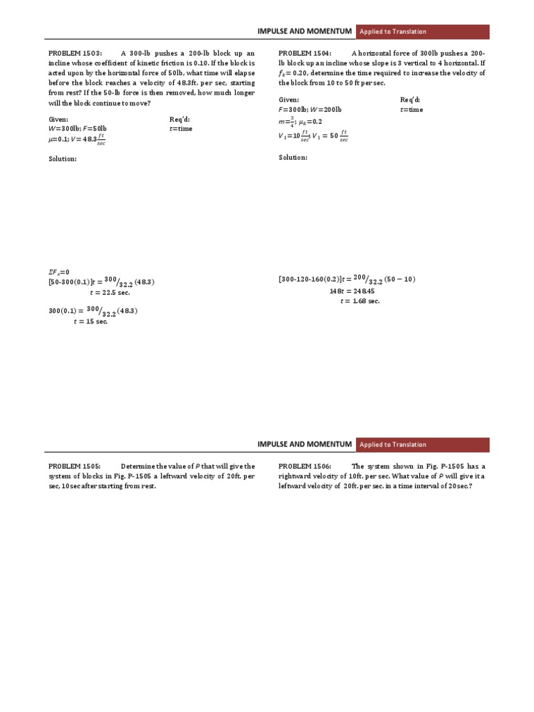 Impulse and Momentum Problem Solutions | PDF | Force | Momentum