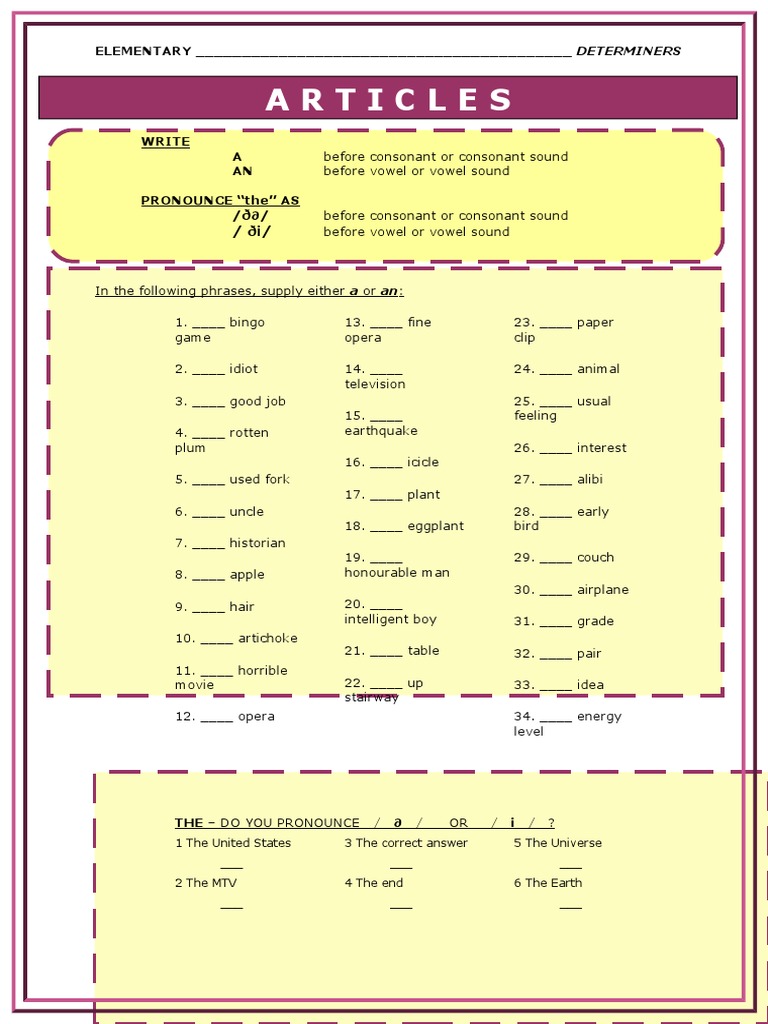 A Guide to Using Articles (A, An, The) and Pronouncing Determiners in ...