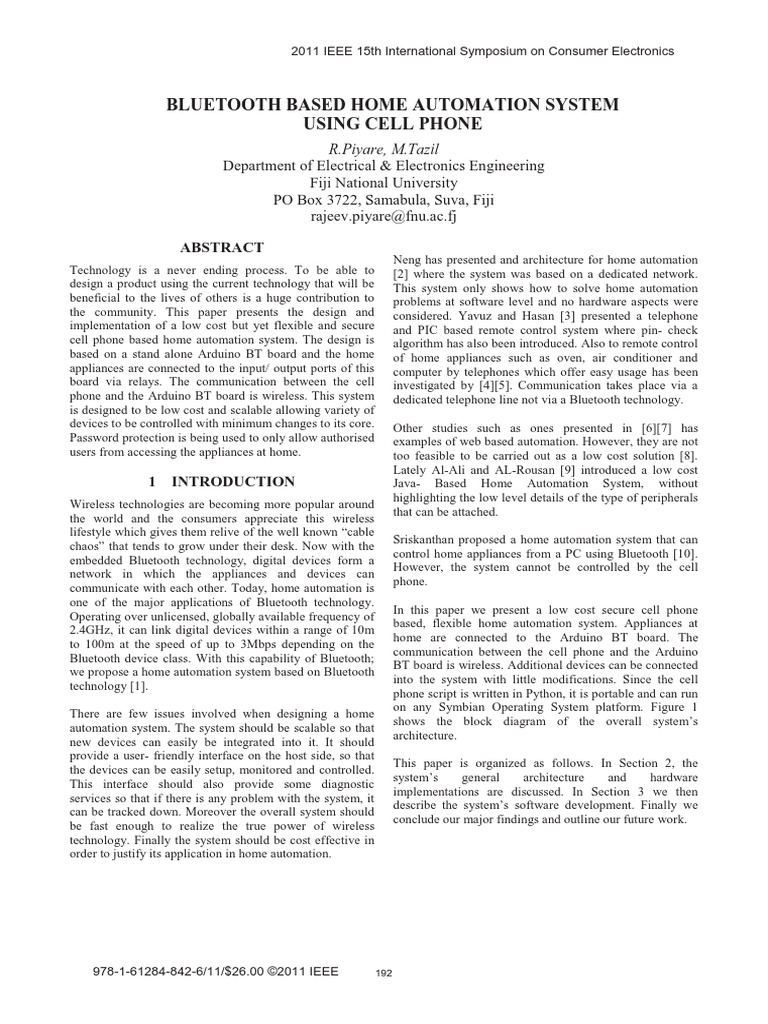 Bluetooth Based Home Automation System Using Cell Phone | PDF ...