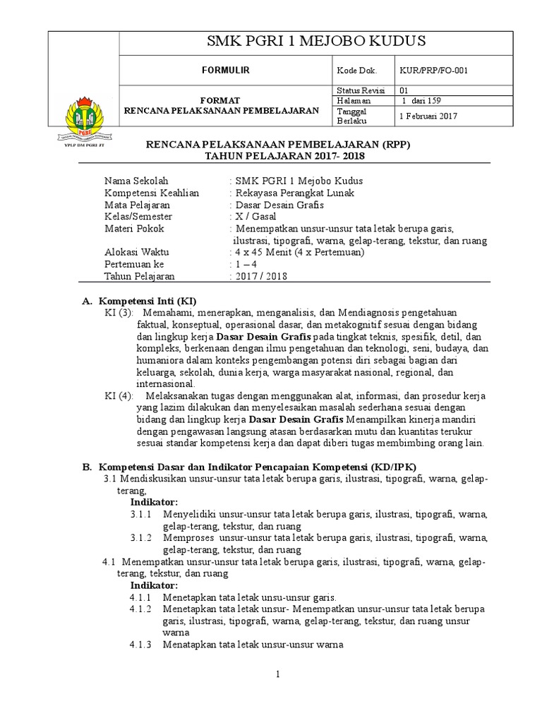 RPP - PBL - Dasar Desain Grafis - BENAR | PDF