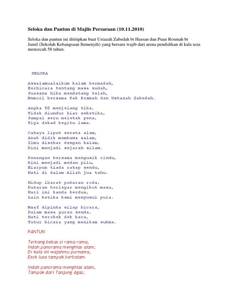 Seloka Dan Pantun Di Majlis Persaraan | PDF | Puisi