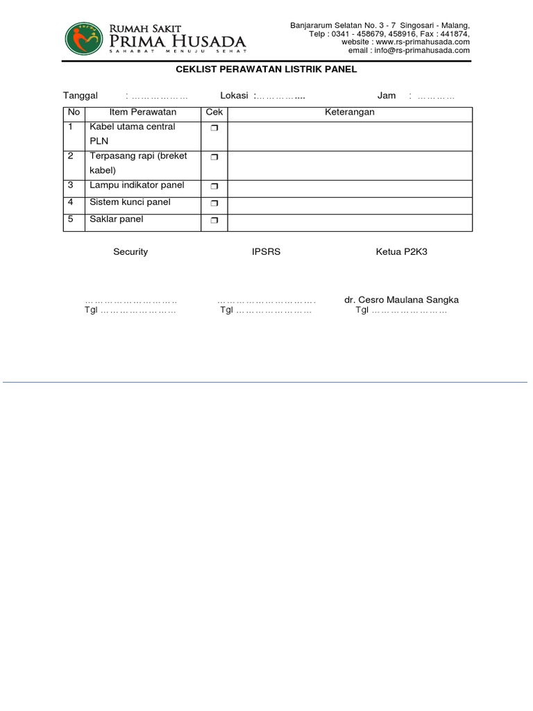 Ceklist Perawatan Listrik Panel | PDF