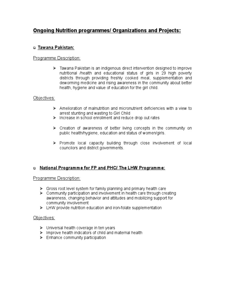 Ongoing Nutrition Programmes and Projects | PDF | Micronutrient | Nutrition