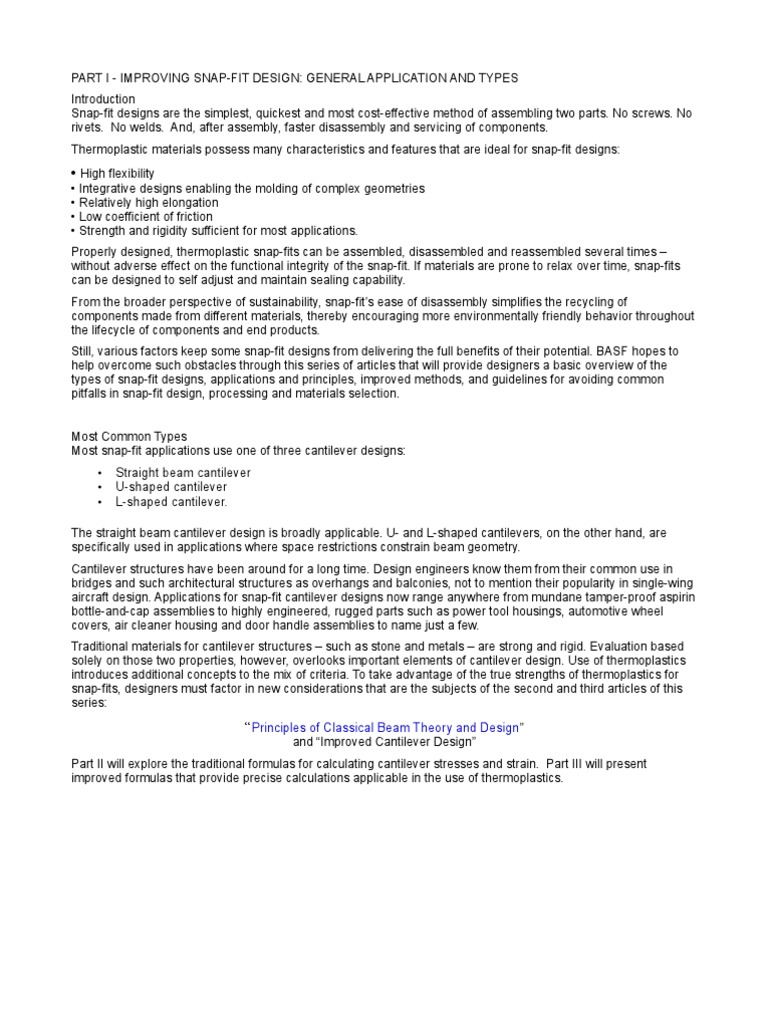Snap Fits | PDF | Beam (Structure) | Strength Of Materials