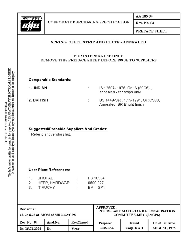 Spring Steel Strip and Plate - Annealed | PDF | Heat Treating | Rolling ...