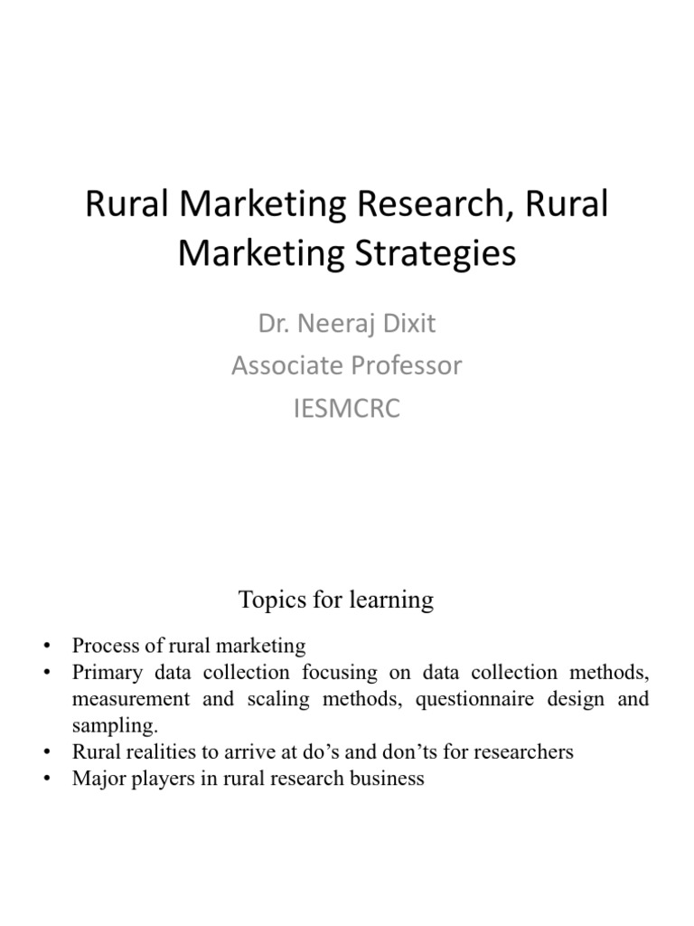 Lecture 4-Rural Marketing Research, Rural Marketing Strategies | PDF ...