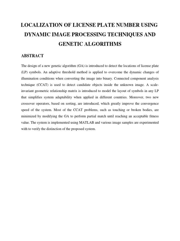 Localization of License Plate Number Using Dynamic Image Processing Techniques and Genetic ...