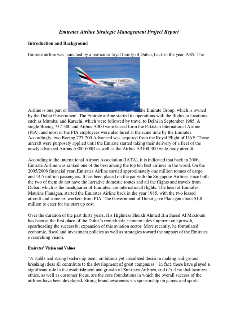 Emirates Airline Strategic Management Project Report | PDF | Airlines ...