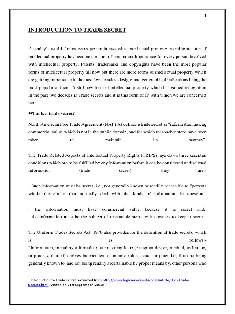 Introduction To Trade Secret | PDF | Trade Secret | Intellectual Property