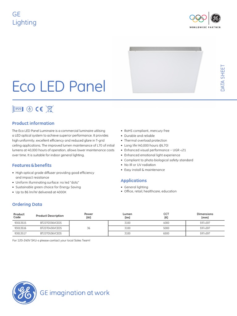 LED Eco Panel DataSheet en | PDF | Light Emitting Diode | Lighting