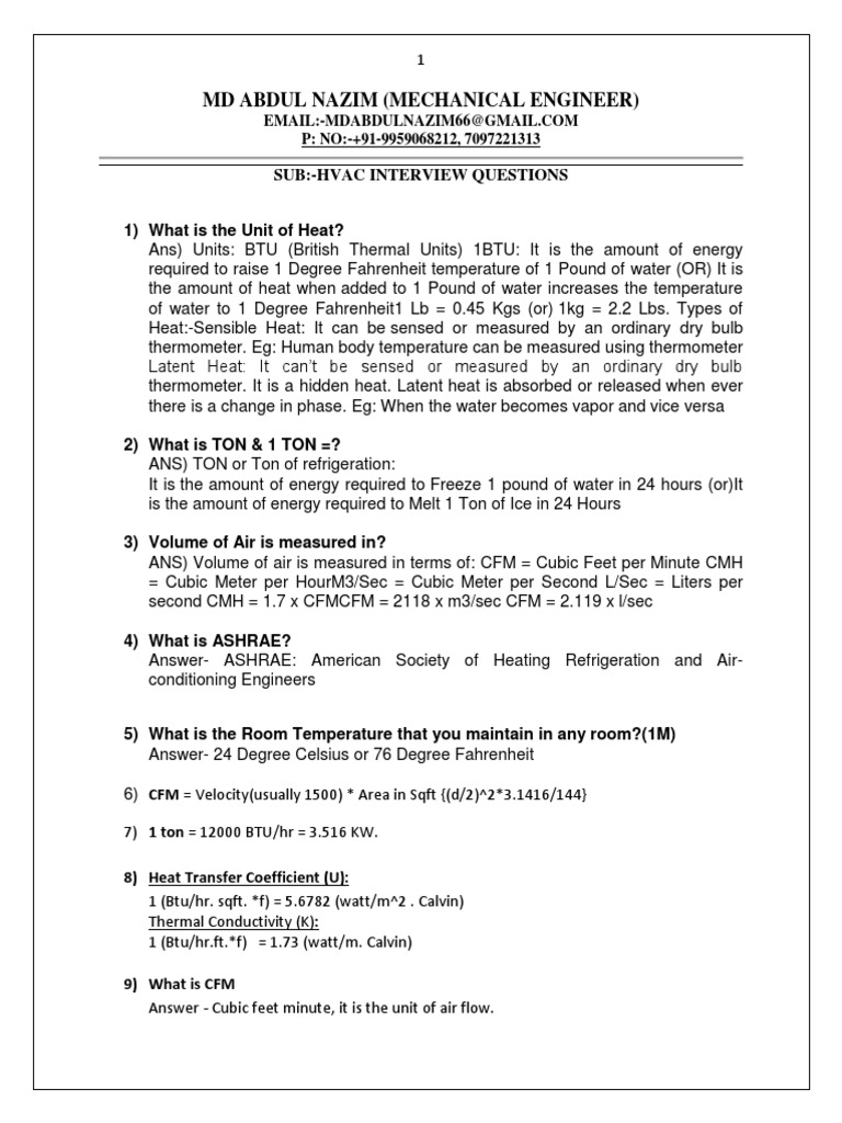 HVAC Engineer Interview 70 Question & Answers | PDF | Hvac | British ...