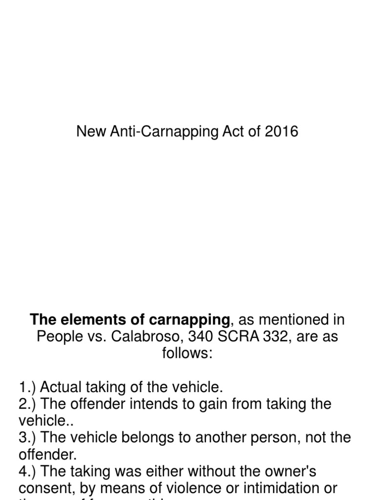 Anti-Carnapping Law of the Philippines | Carjacking | Vehicles