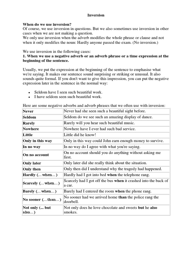 Inversion Rules | PDF | Adverb | Sentence (Linguistics)