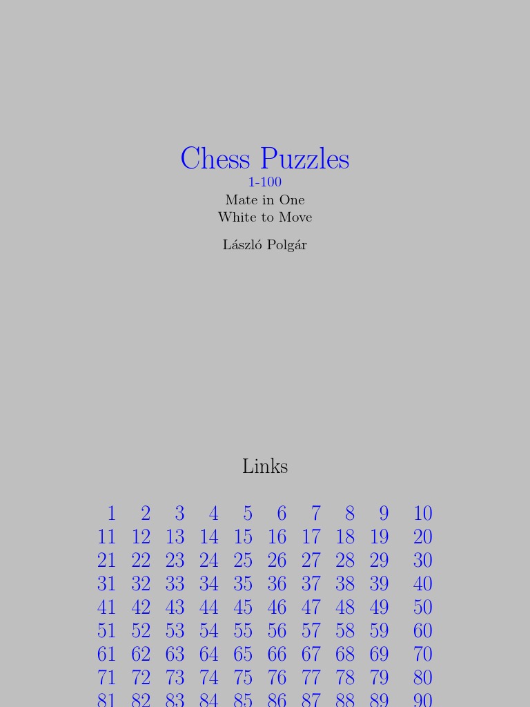 Chess Puzzles Mate in One White to Move László Polgár 1-100 | PDF ...