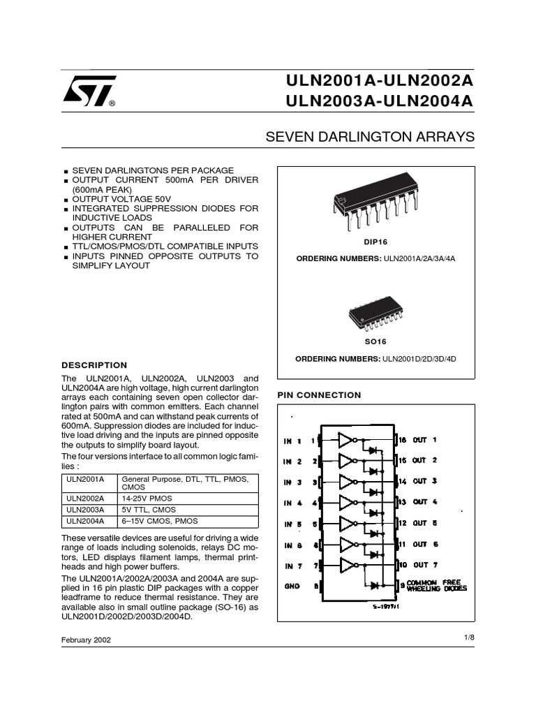 ULN2003 Datasheet | PDF | Cmos | Electrical Circuits