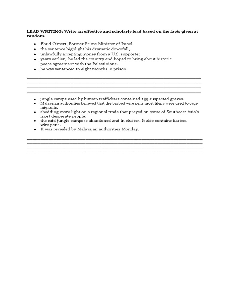 LEAD WRITING: Write An Effective and Scholarly Lead Based On The Facts ...