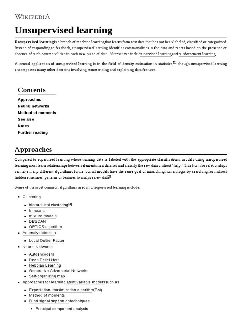 Unsupervised Learning | PDF | Statistics | Cybernetics