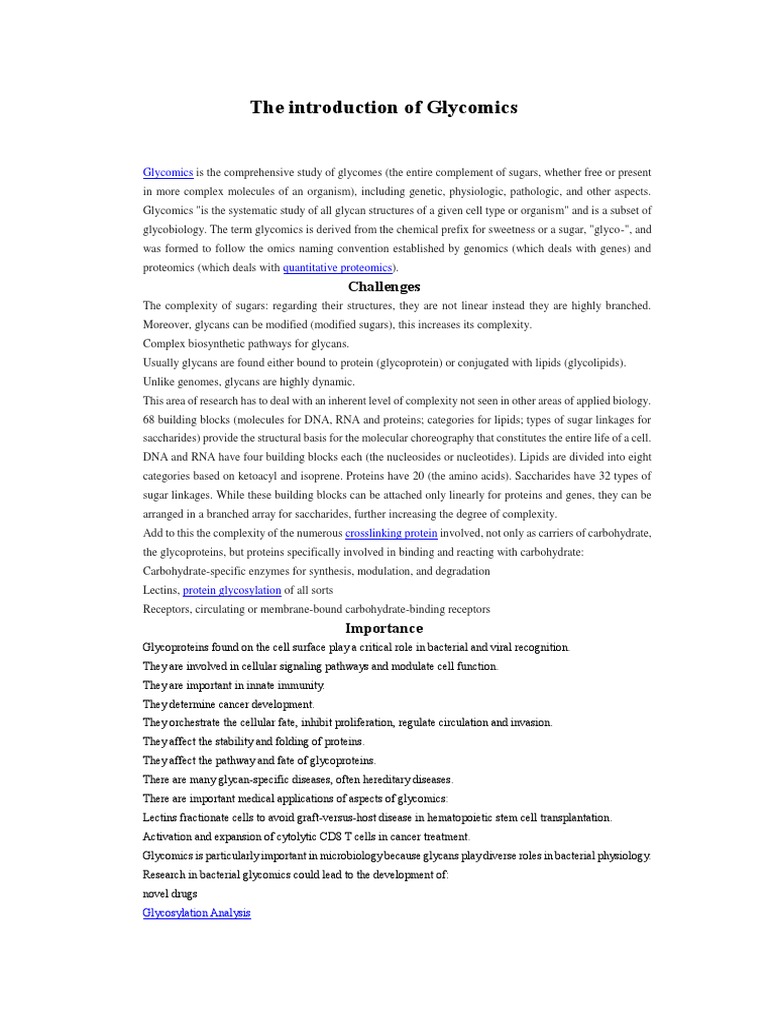 Introduction to Glycomics: Overview & Importance | PDF | Nutrients ...