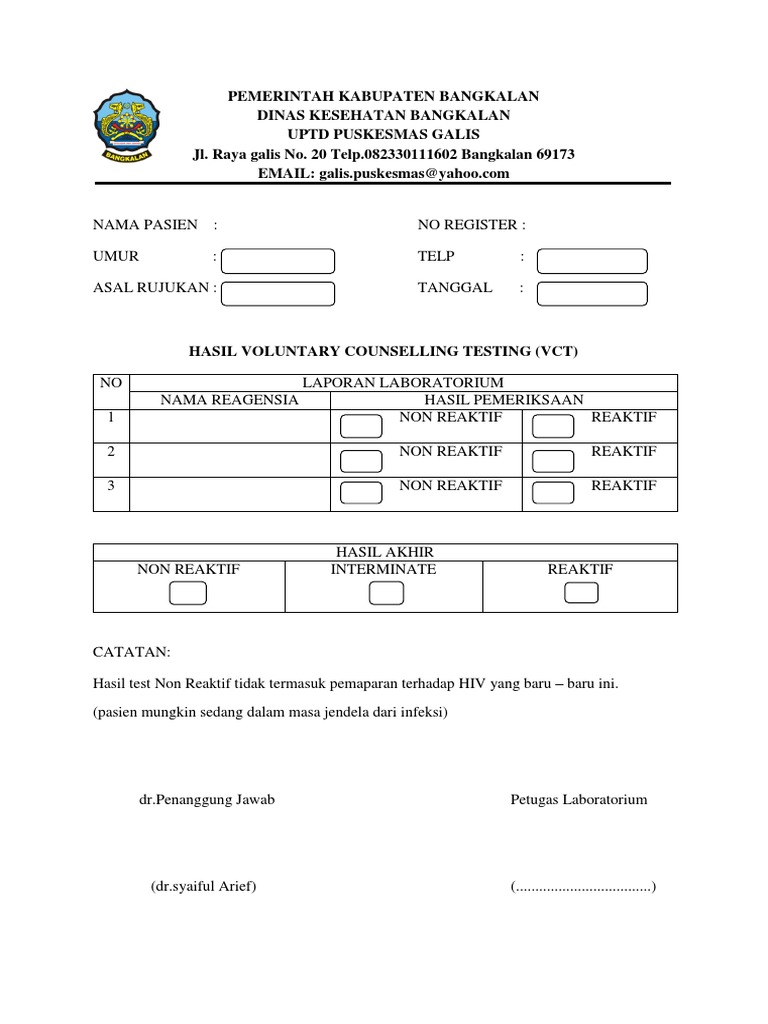Form Hasil Tes Hiv | PDF