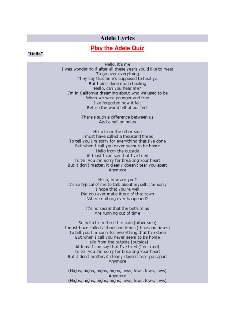 Adele Lyrics | PDF | Leisure
