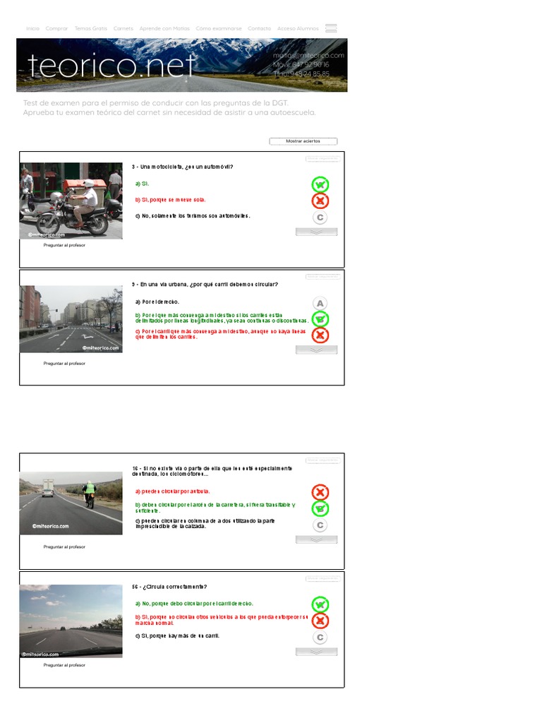 Test de Conducir DGT Gratis | PDF | Carretera de acceso controlado | Calle