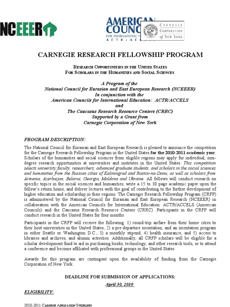 Carnegie Research Fellowship Program: R O U S F S H S S | PDF ...