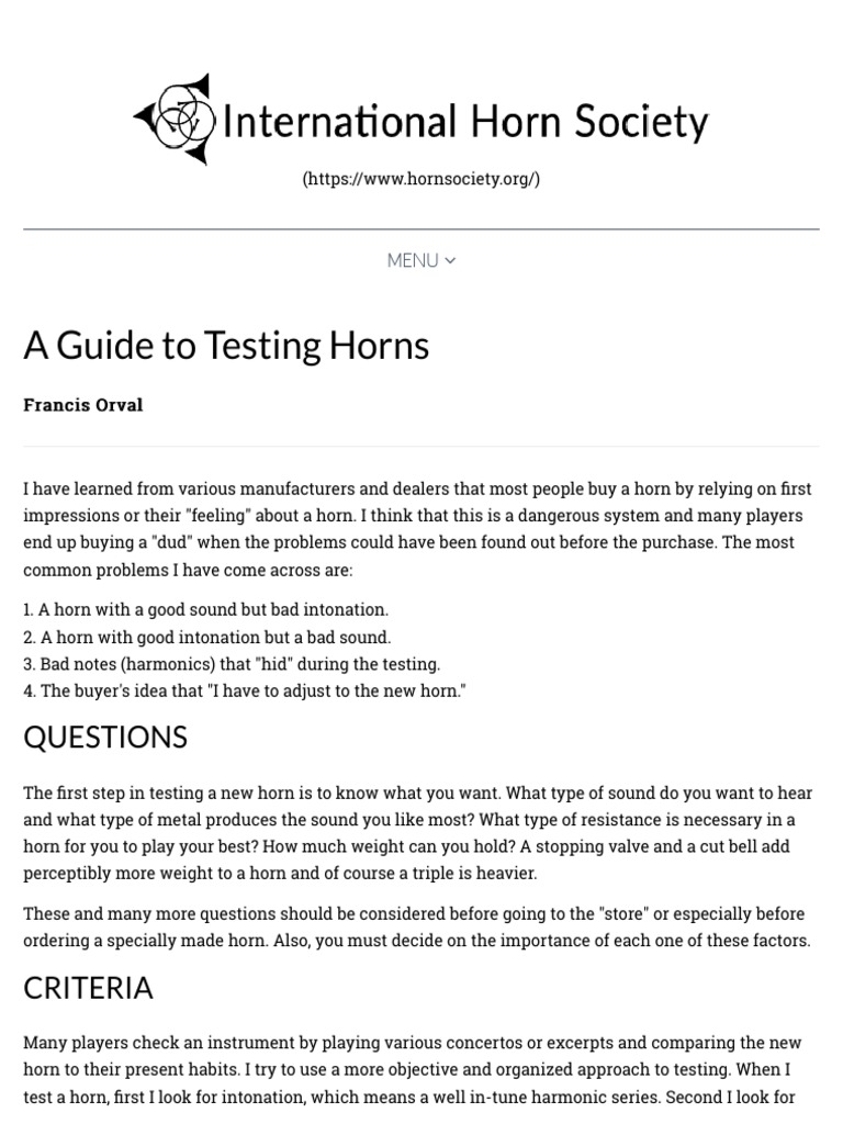 A Guide To Testing Horns - Ihs Online | PDF | French Horn | Musical ...