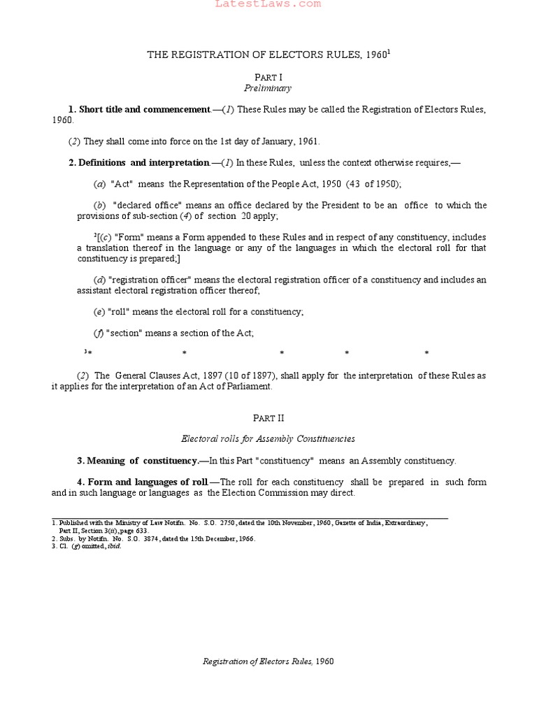 Registration of Electors Rules, 1961 | PDF | Electoral District | Appeal