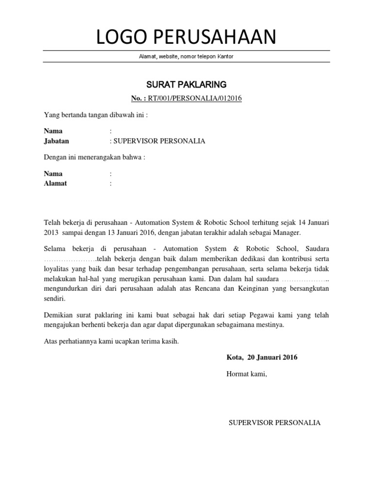 Contoh Surat Paklaring | PDF