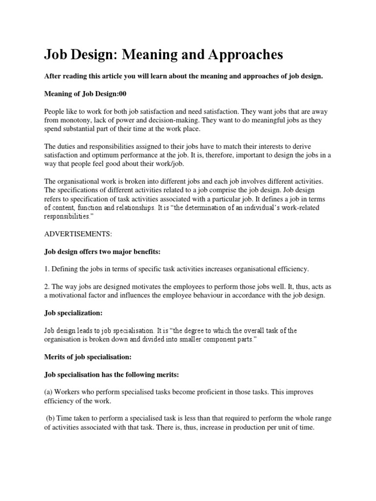 Job Design | PDF | Job Satisfaction | Employment