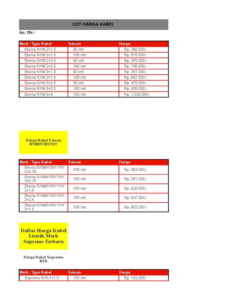 Daftar Harga Kabel | PDF