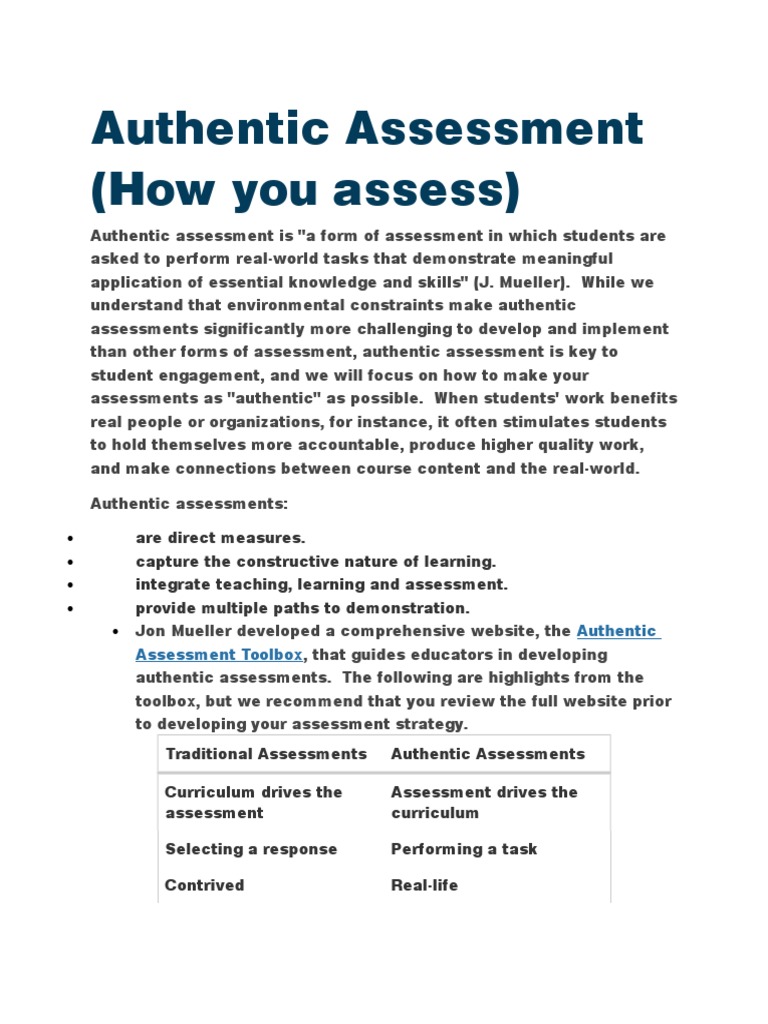 Authentic Assessment (How You Assess) | PDF | Educational Assessment ...