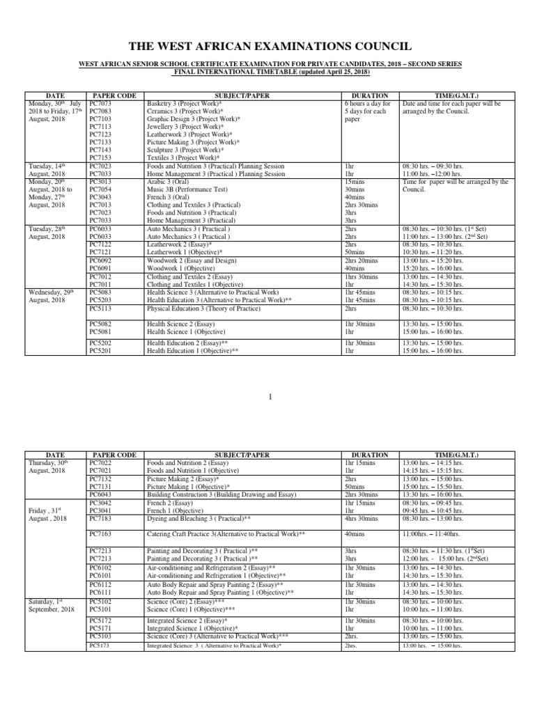Wassce Timetable PDF | PDF | Religious Studies | Plumbing
